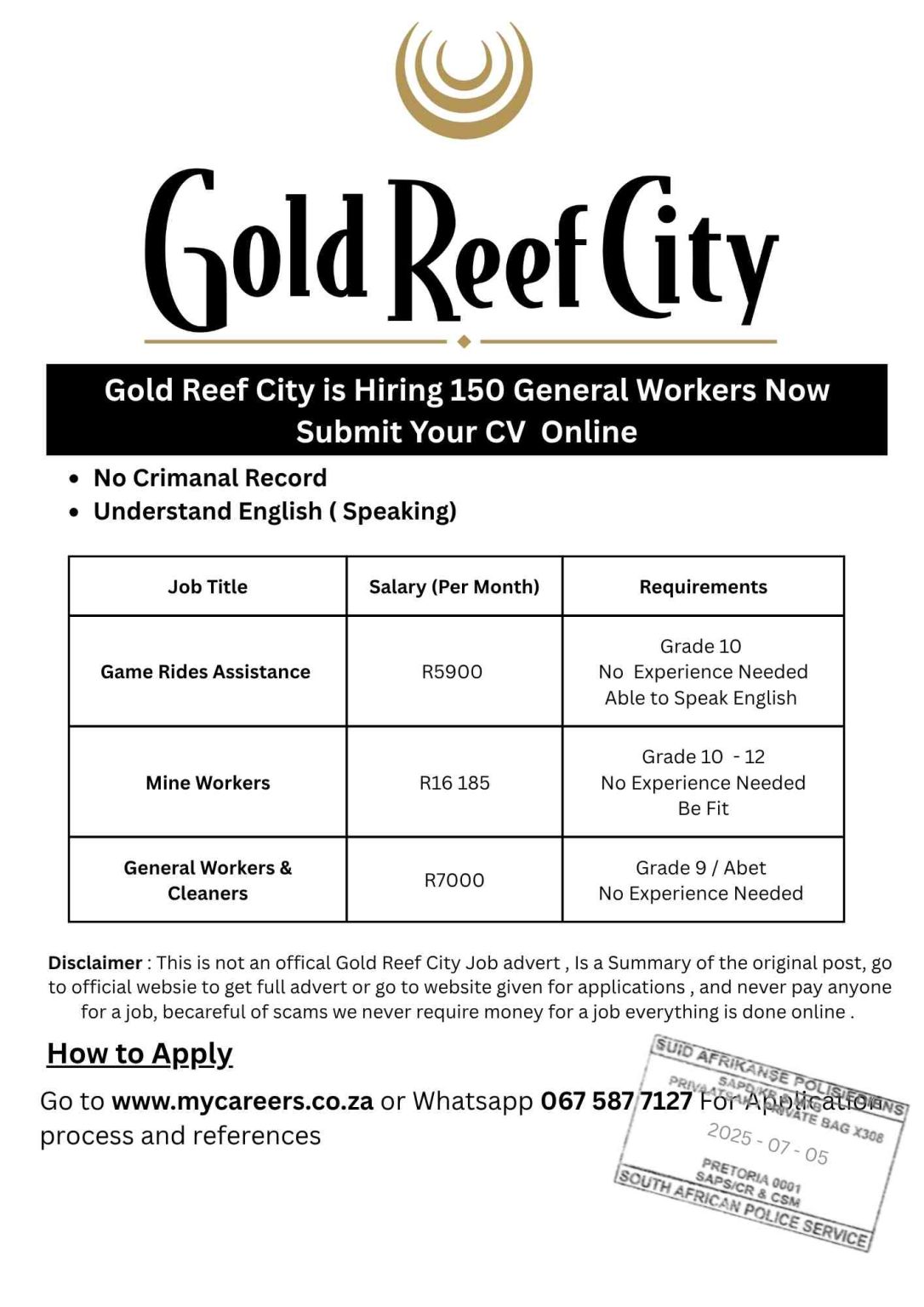 Gold Reef City – Jobs Hiring Now - mycareers.co.za