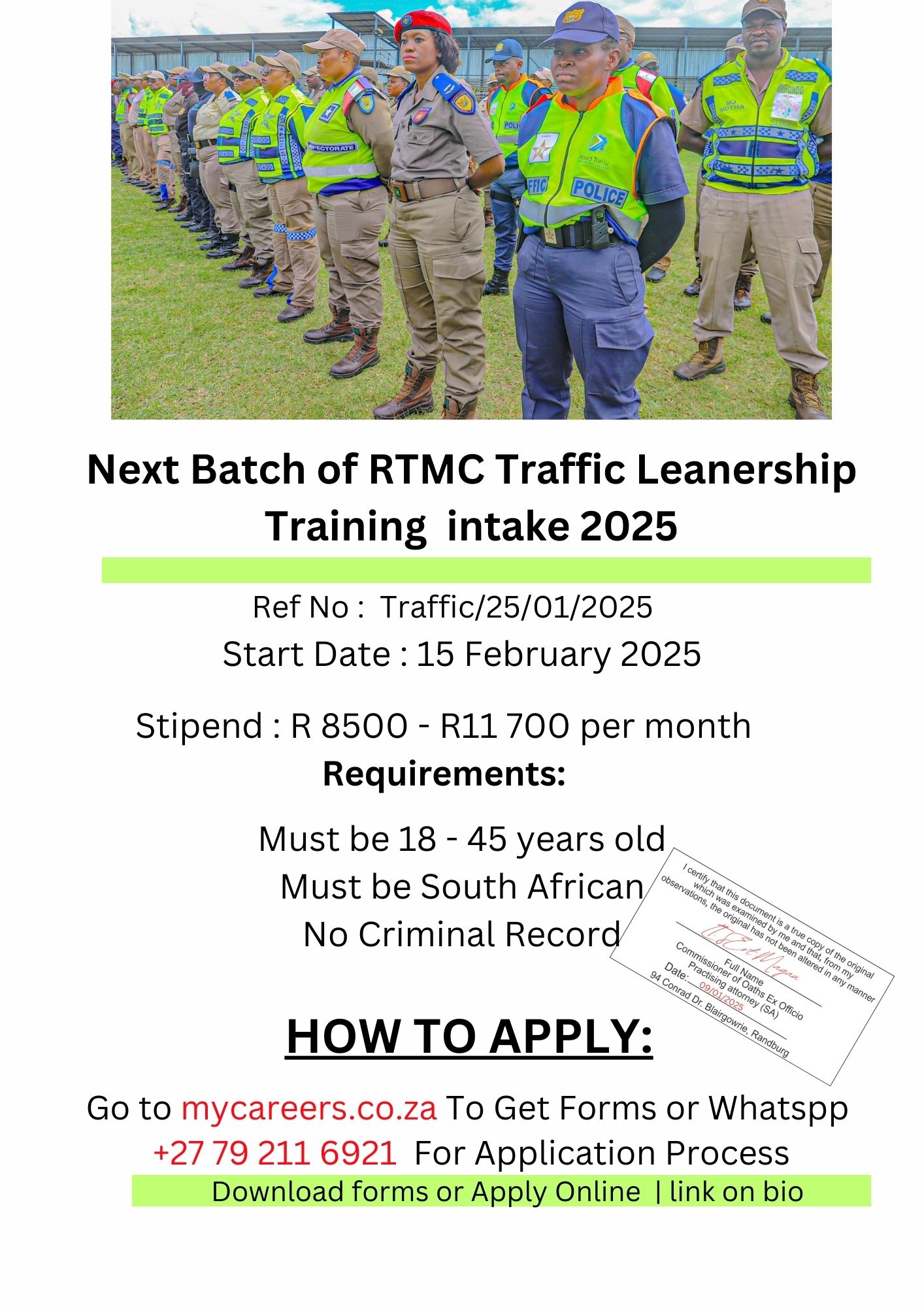 RTMC Traffic Cop Training Learnership - mycareers.co.za